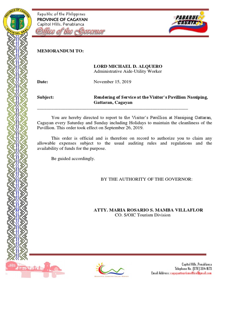 Memorandum To:: Republic of The Philippines Province of Cagayan Capitol ...