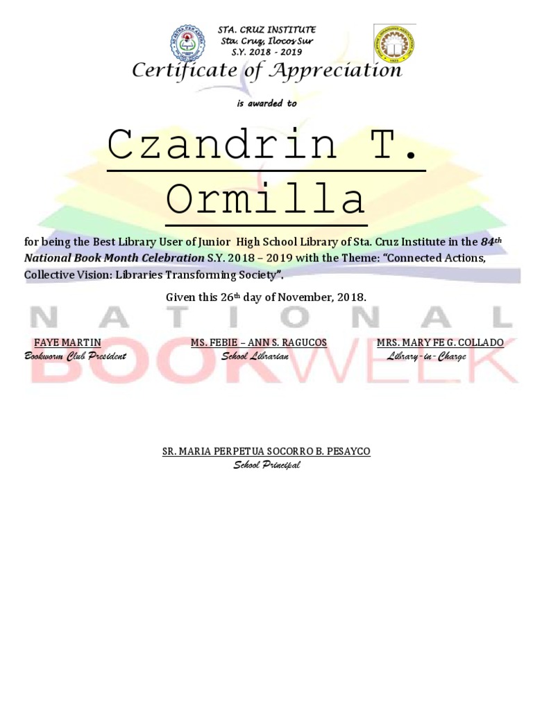 Certificate Sample - Library | PDF | Library And Museum | Books