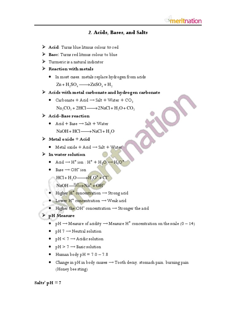 Acids Bases and Salts | PDF | Ph | Sodium Bicarbonate