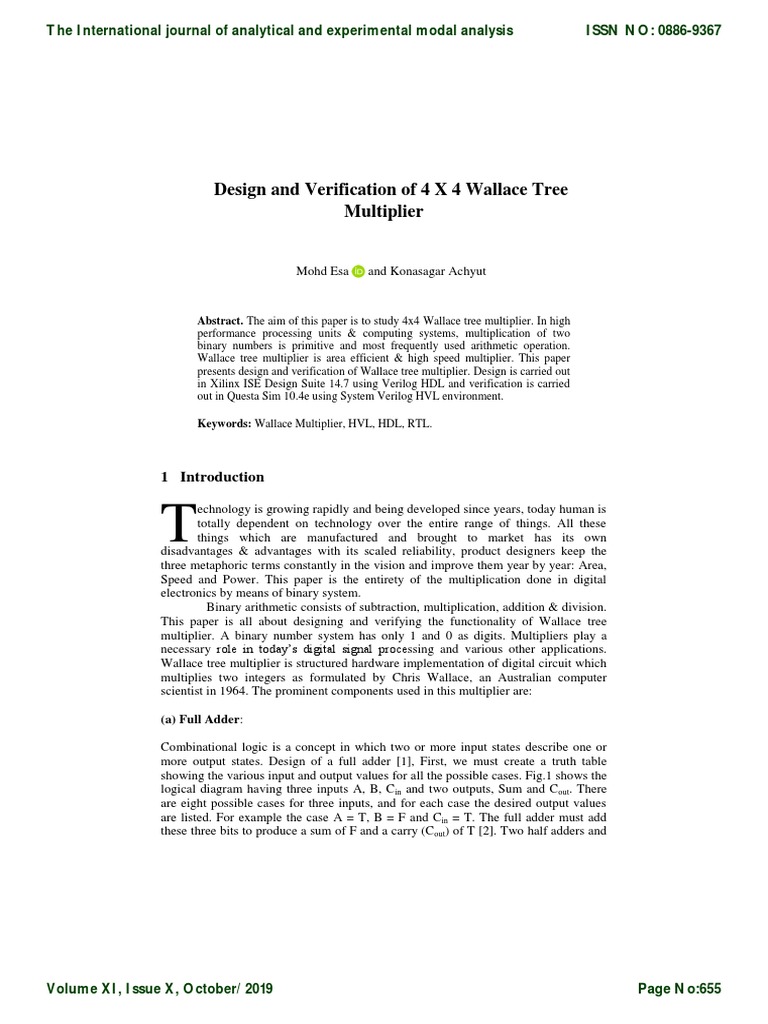4x4 Wallace Tree Multiplier Design | PDF | Hardware Description ...