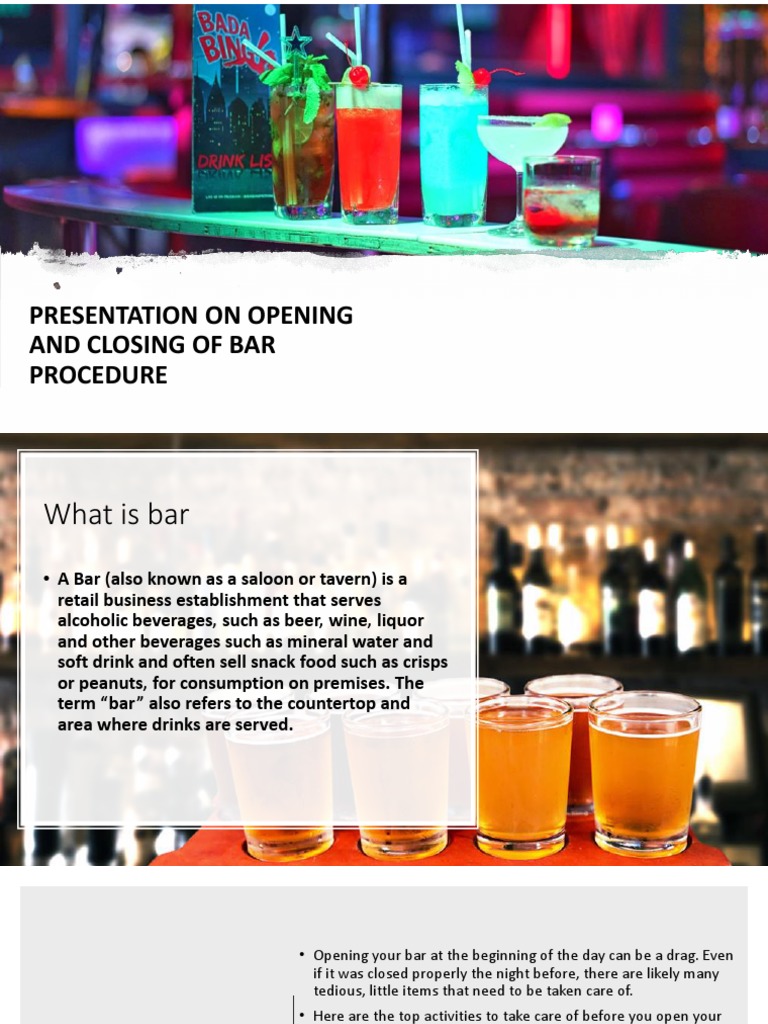 Presentation On Opening and Closing of Bar Procedure | PDF | Bar | Tavern