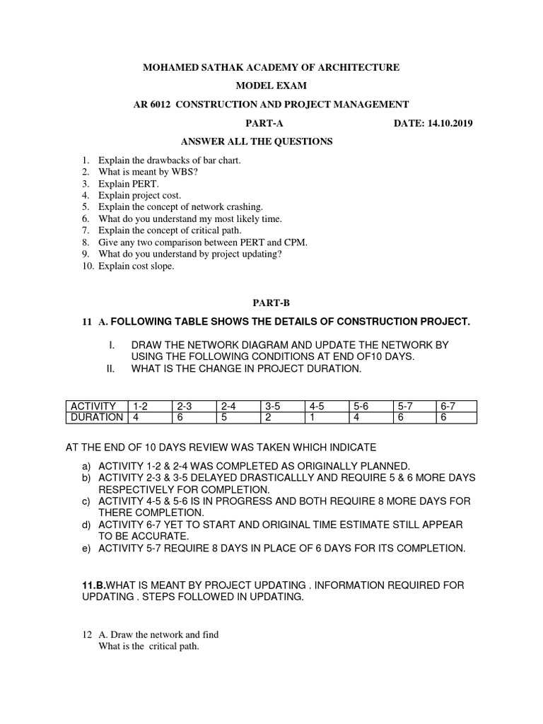 CPM Model Question | Download Free PDF | Project Management | Projects