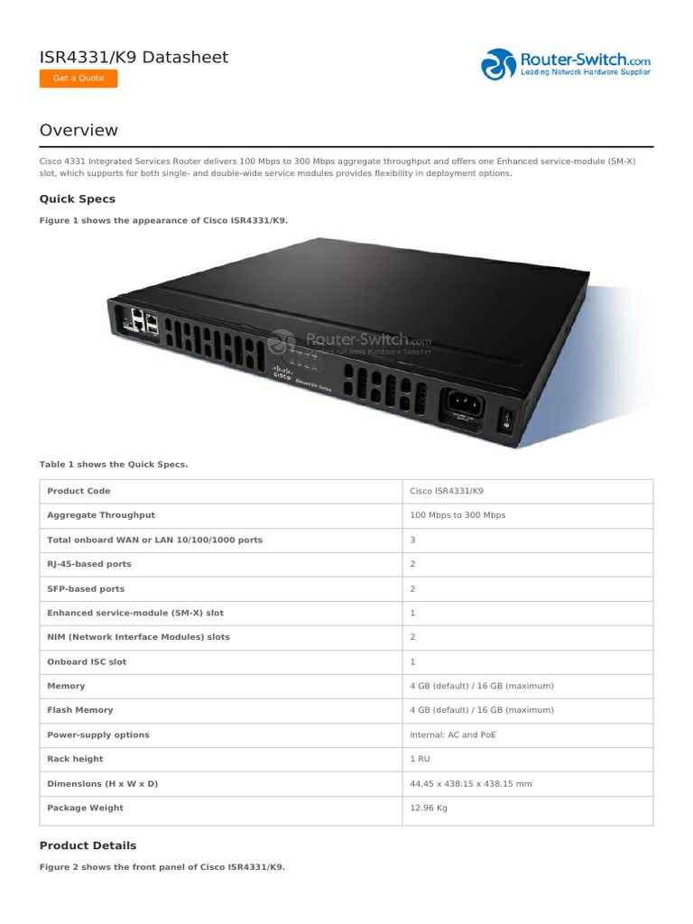 Isr4331 k9 Datasheet | PDF | Power Supply | Telecommunications ...
