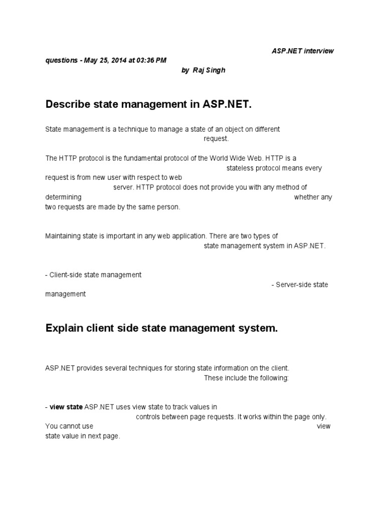 ASPNet Interview Questions | PDF | Dynamic Web Page | Http Cookie ASPNet Interview Questions | PDF | Dynamic Web Page | Http Cookie