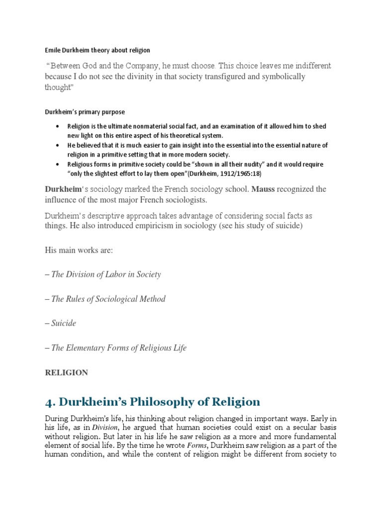 Durkheim's Sociological Theory of Religion as Examined Through His ...