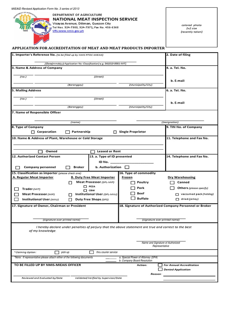 Meat Importer Application Form | PDF | Warehouse | Invoice
