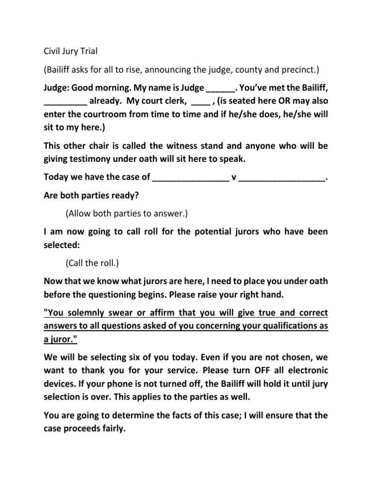 Trial Outline - Civil Jury | PDF | Courtroom | Witness