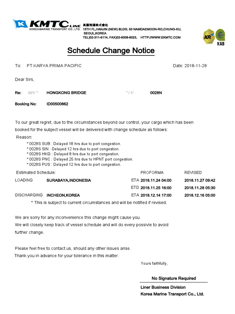 Contoh Delay Notice Vessel | PDF
