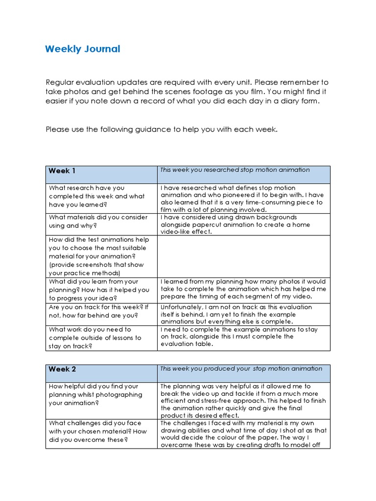 Weekly Stop Motion Animation Journal | PDF | Animation | Computing And ...