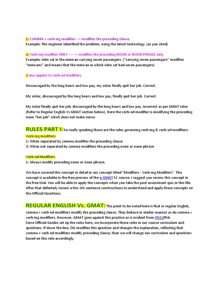 Understanding Verb Modifiers Rules | PDF | Comma | Sentence (Linguistics)