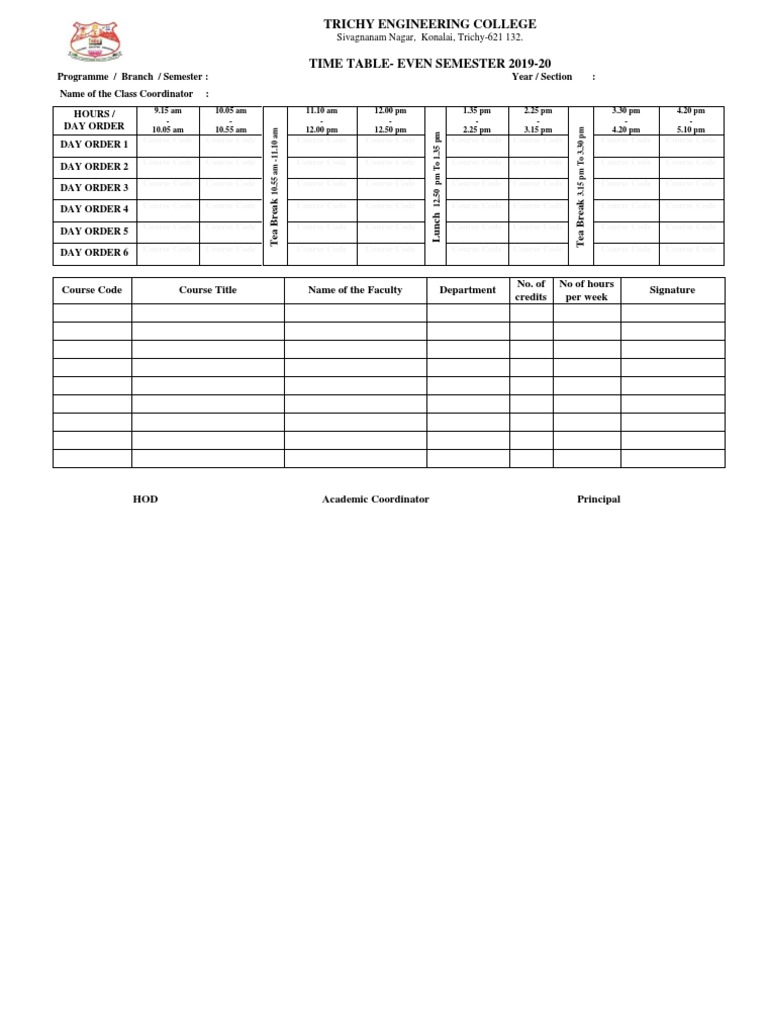 FORM A32 Time Table New | PDF | Academia | Schools