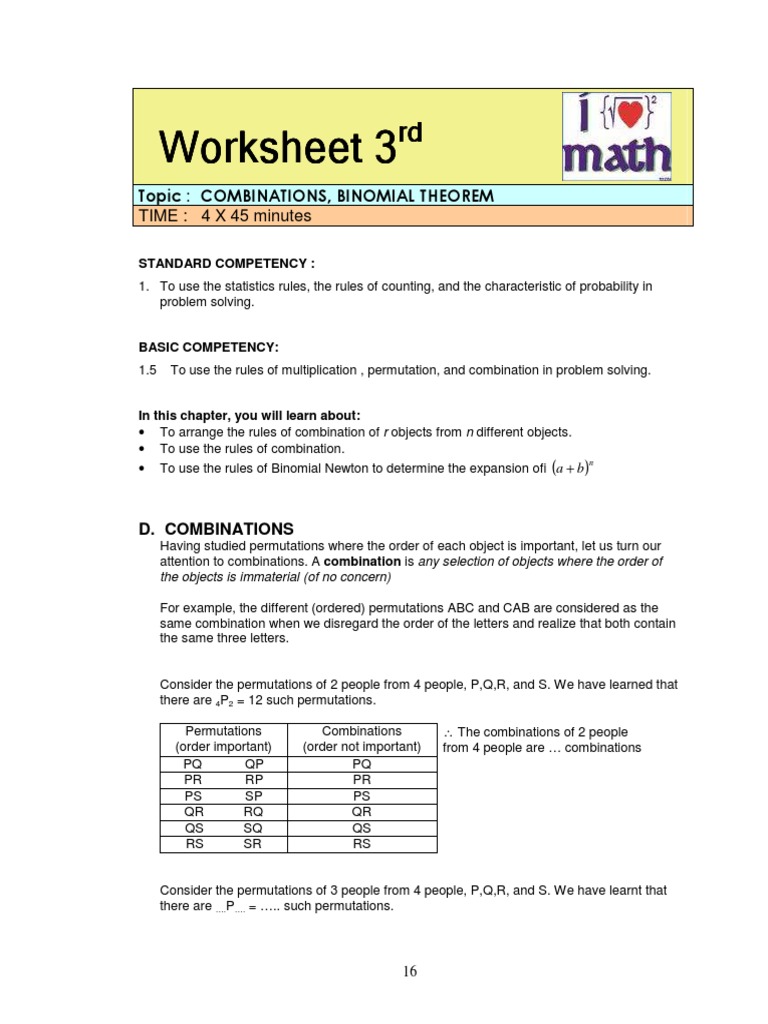 Combinations & Binomial Theorem Guide | PDF | Teaching Mathematics
