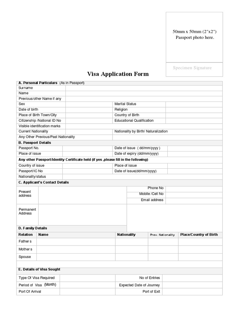 Visa Application Form (For Internal Use) PDF | Download Free PDF ...