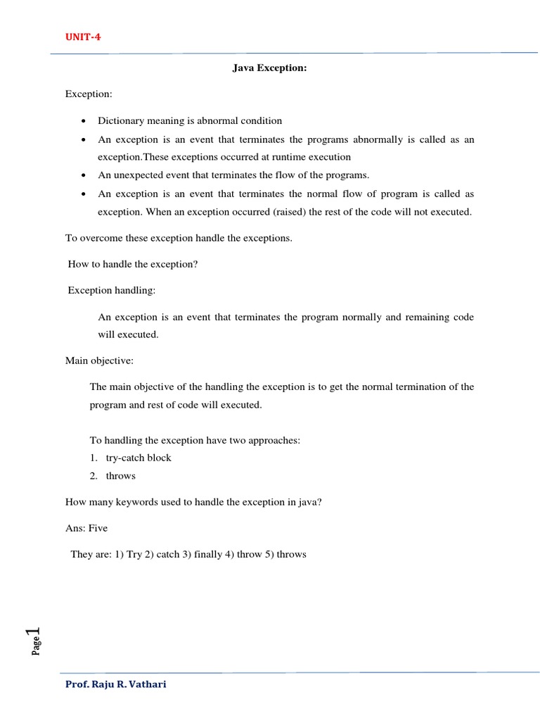 Java Exception Handling Overview | PDF | Method (Computer Programming ...
