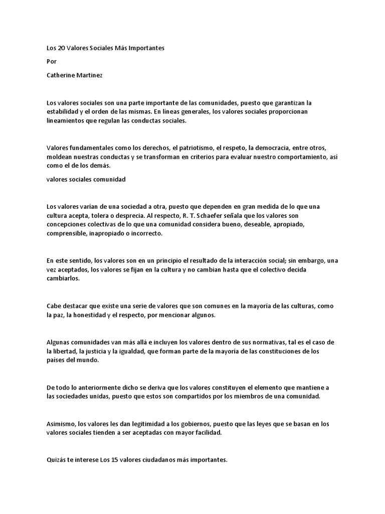 Los 20 Valores | PDF