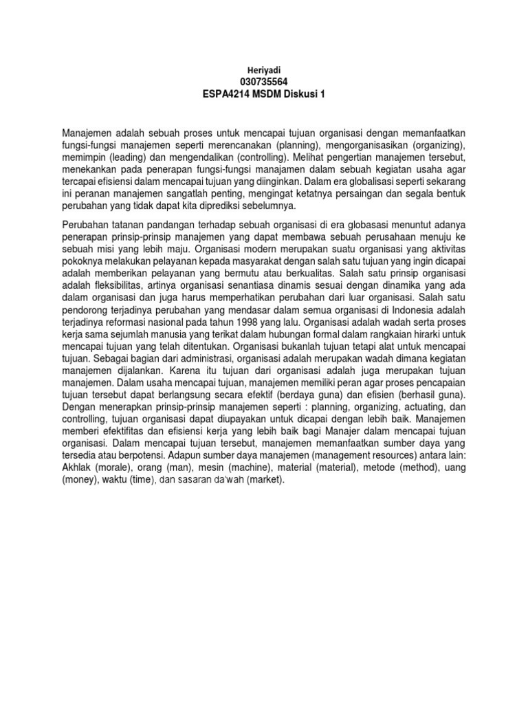 Ekma4214 MSDM Diskusi 1 | PDF