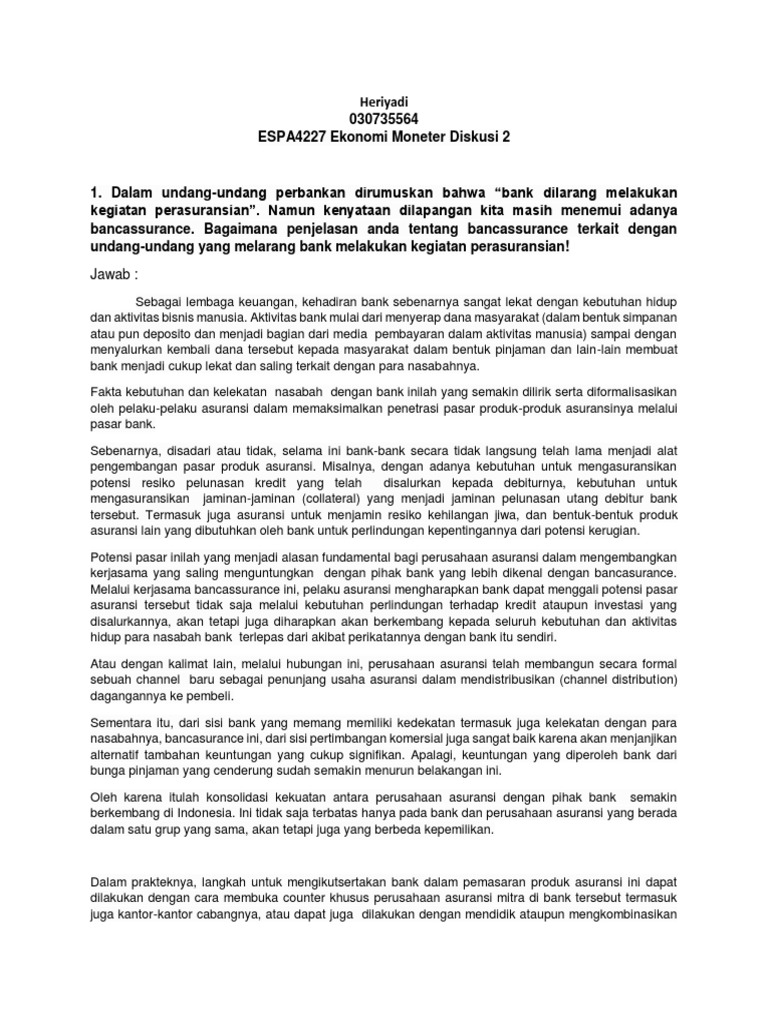 ESPA4227 Ekonomi Moneter Diskusi 2 PDF | PDF