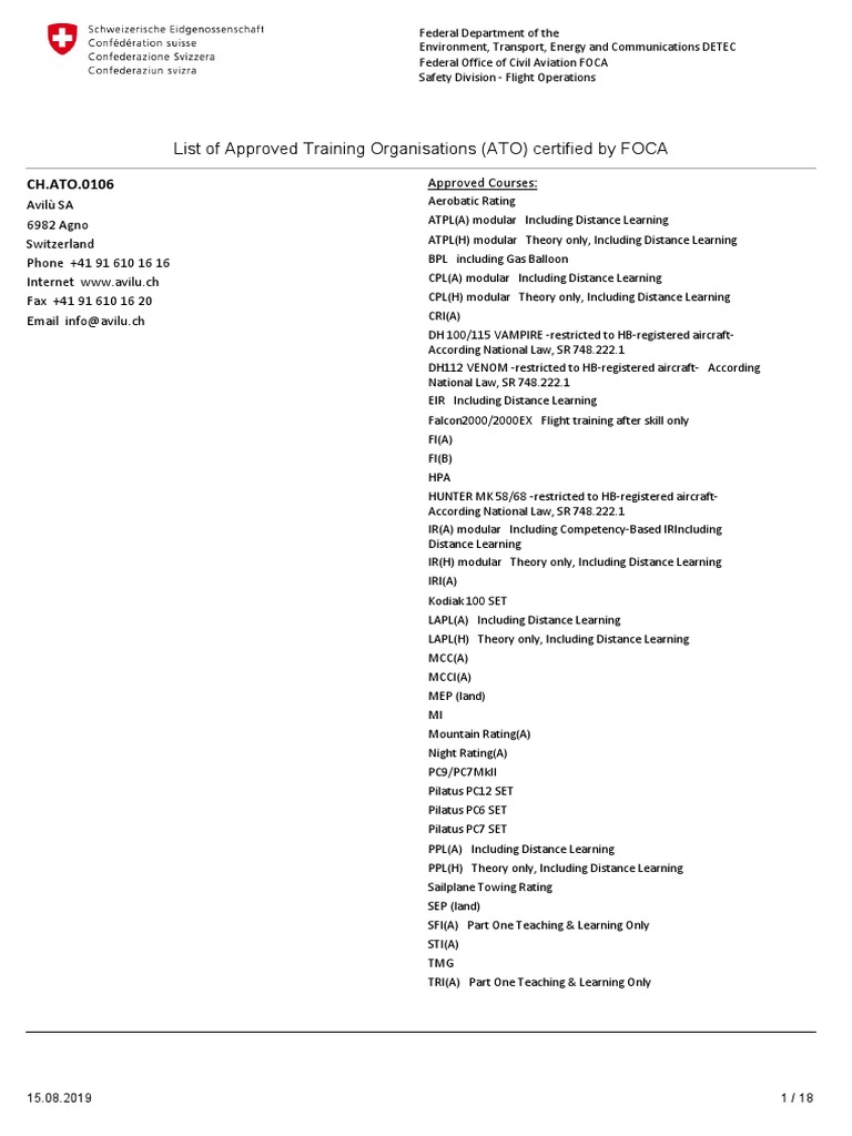 Approved Training Organisations (ATO) in Switzerland | PDF ...