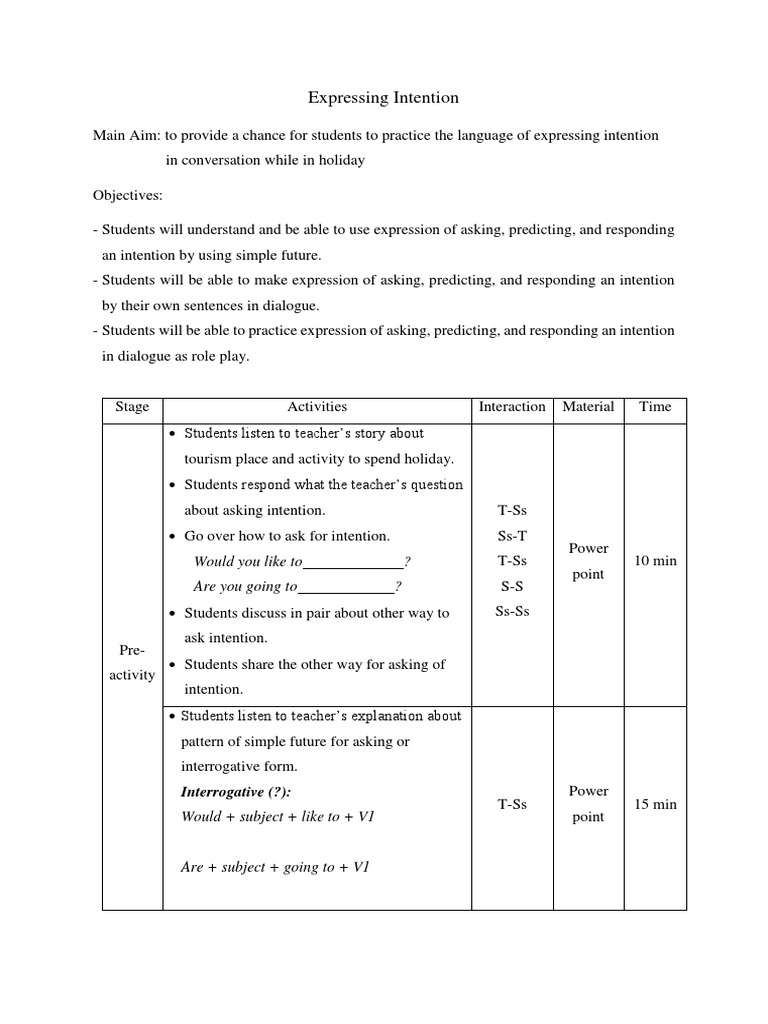 Future Tense: Expressing Intention | PDF | Question | Human Communication