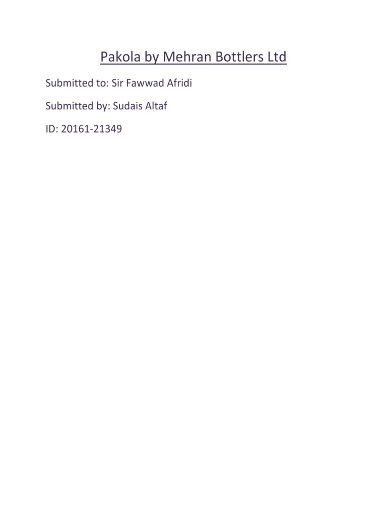 Pakola by Mehran Bottlers LTD | PDF | Brand | Marketing