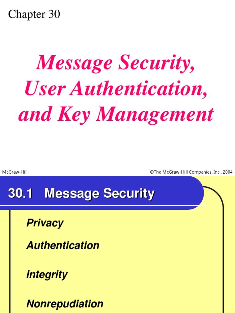 Message Security, User Authentication, and Key Management: Mcgraw-Hill ©the Mcgraw-Hill ...