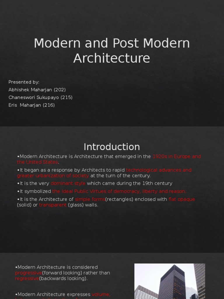 Modern vs. Postmodern Architecture | PDF | Modernism | Architectural Design
