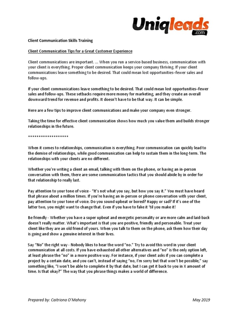 Client Communication Skills Training | PDF | Proofreading | Communication