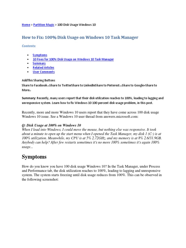 Fix 100% Disk Usage Win 10 | PDF | Windows 10 | Antivirus Software