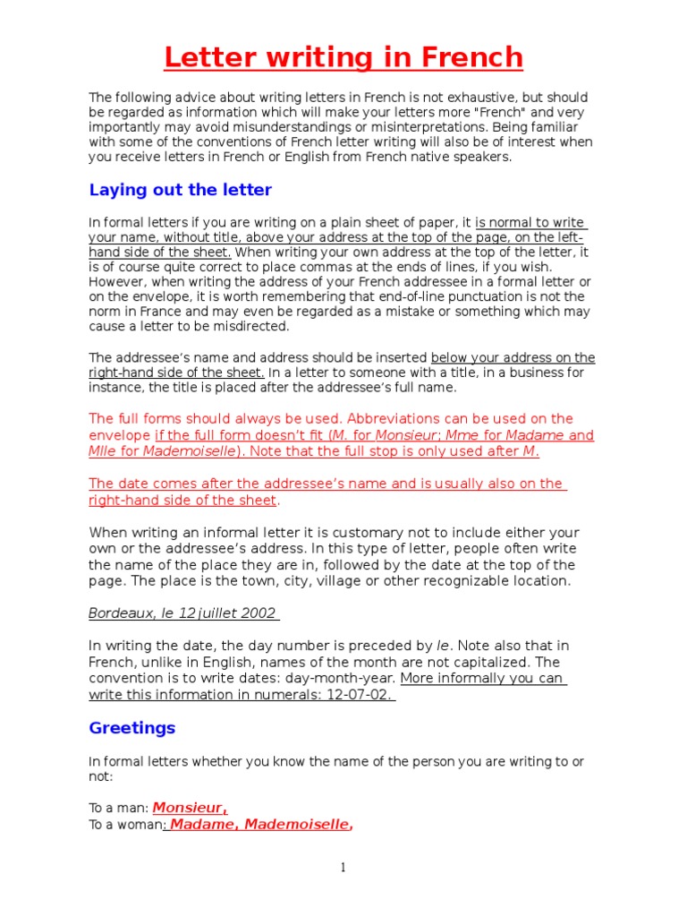 Writing Letters in French | PDF | Linguistics | Communication