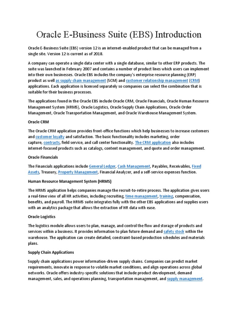 Oracle E-Business Suite (EBS) Introduction: As Supply Chain Management ... Oracle E-Business Suite (EBS) Introduction: As Supply Chain Management ...