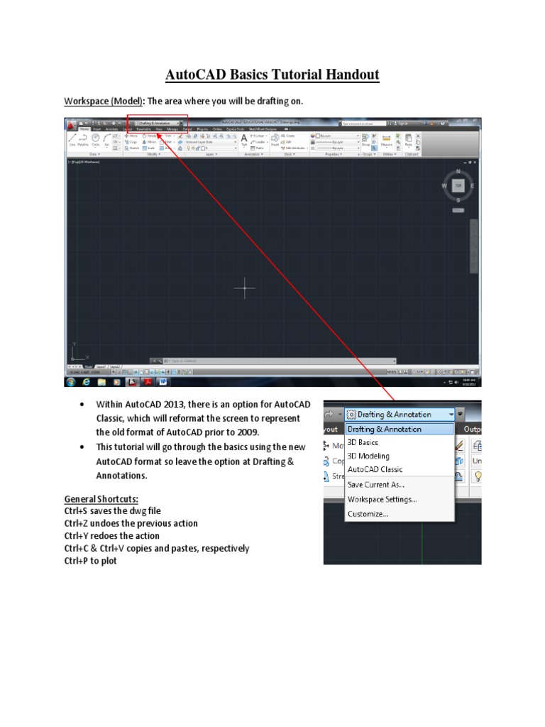 Autocad Basics Tutorial Handout | PDF | Circle | Area