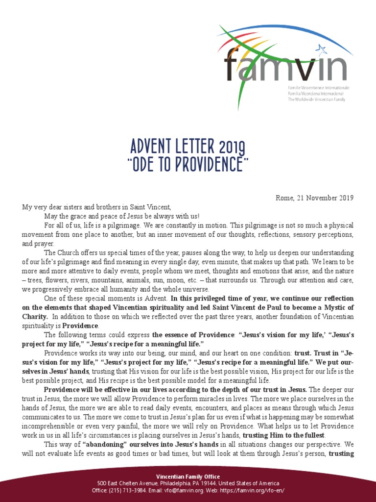 (English) Advent Letter 2019 To The Vincentian Family | PDF ...