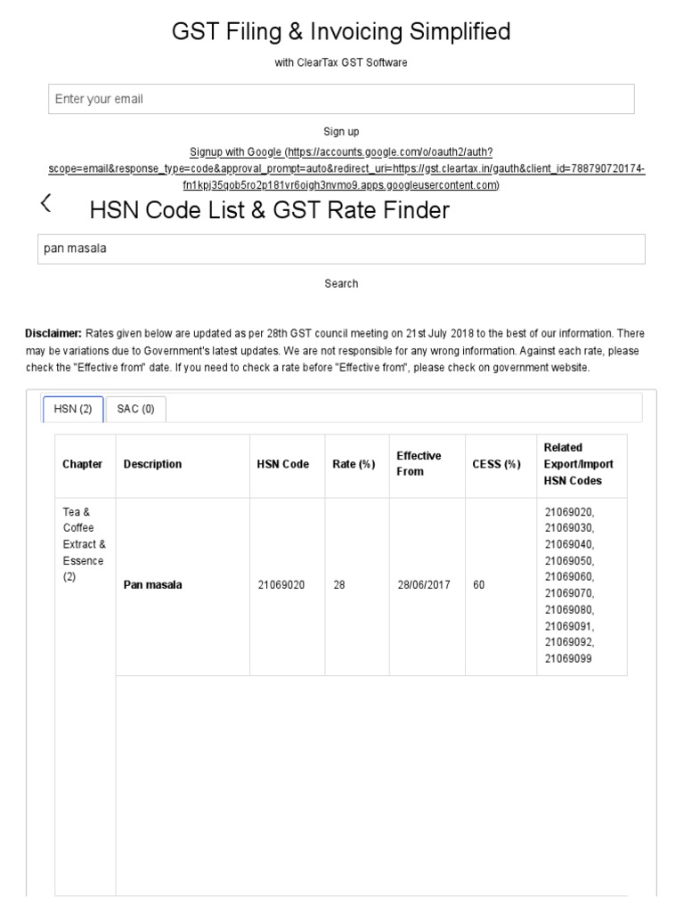 HSN Code Pan Masala | Download Free PDF | Taxes | Government Finances