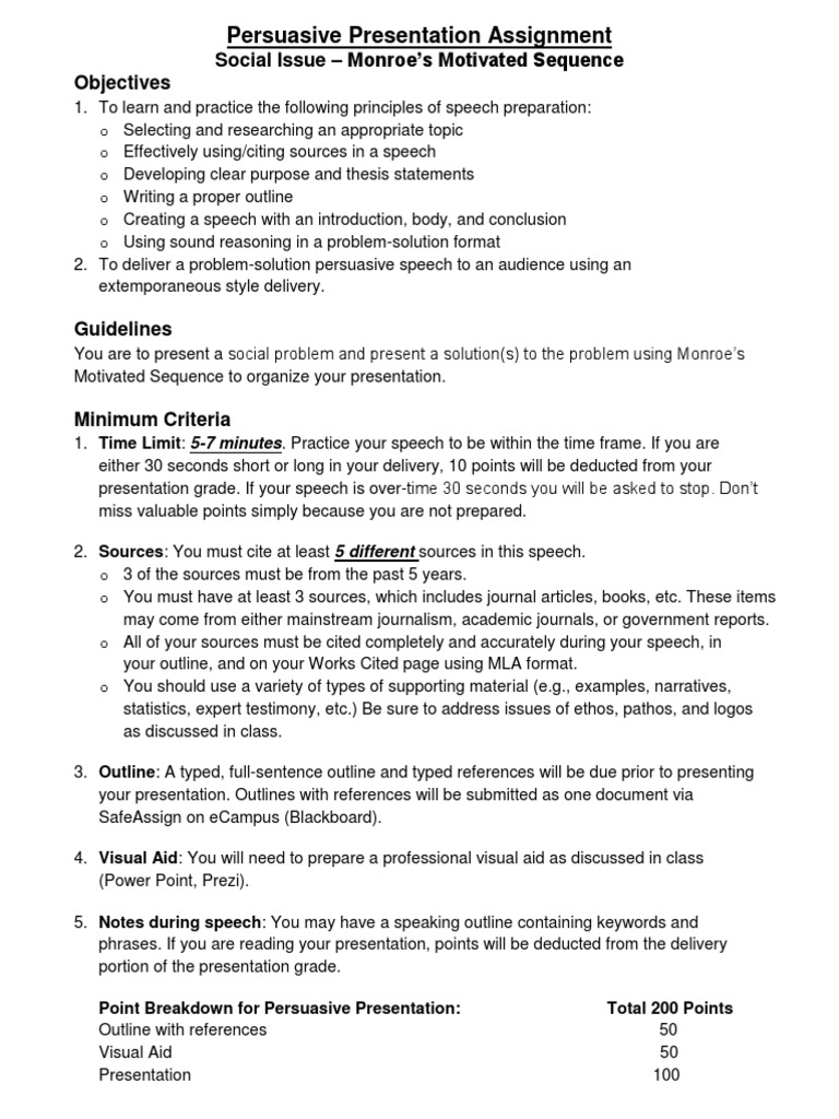 Persuasive Speech Guidelines Using Monroe's Sequence | PDF | Human ...