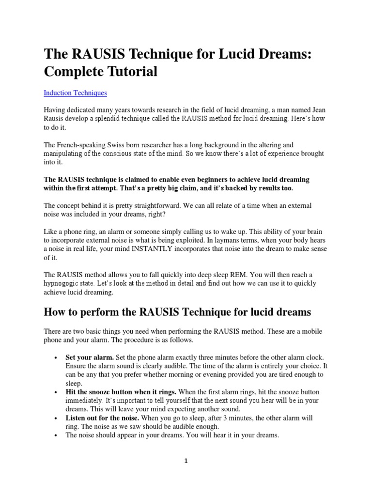 The RAUSIS Technique For Lucid Dreams | Download Free PDF | Dream | Sleep