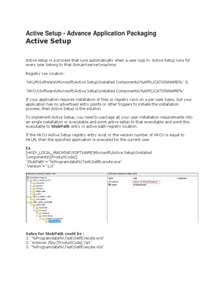 Active Setups Application Packaging | PDF | Windows Registry | Installation (Computer Programs)
