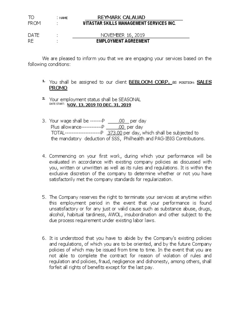 Probationary Vitastar Calaud Reymark | PDF | Employment | Labour Law