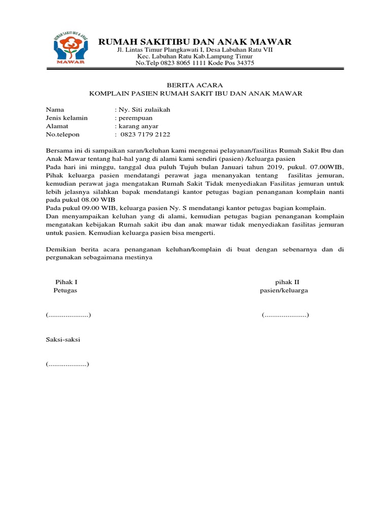 Berita Acara Komplain | PDF