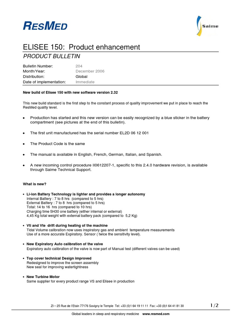 Elisee 150 Product Enhancement Bulletin | PDF | Calibration ...