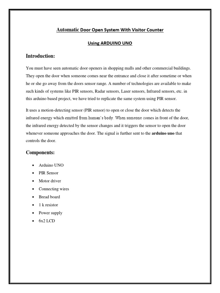 Automatic Door Open System With Visitor Counter Using ARDUINO UNO | PDF | Electric Motor ...