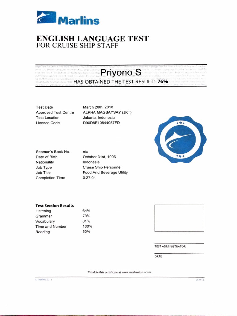 Marlin English Test Results for Staff | PDF