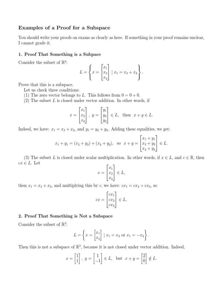 Examples of A Proof For A Subspace | PDF | Linear Subspace | Operator Theory