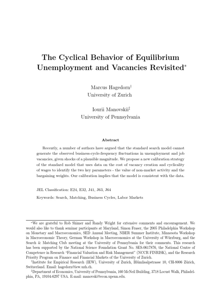 The Cyclical Behavior of Equilibrium Unemployment and Vacancies ...