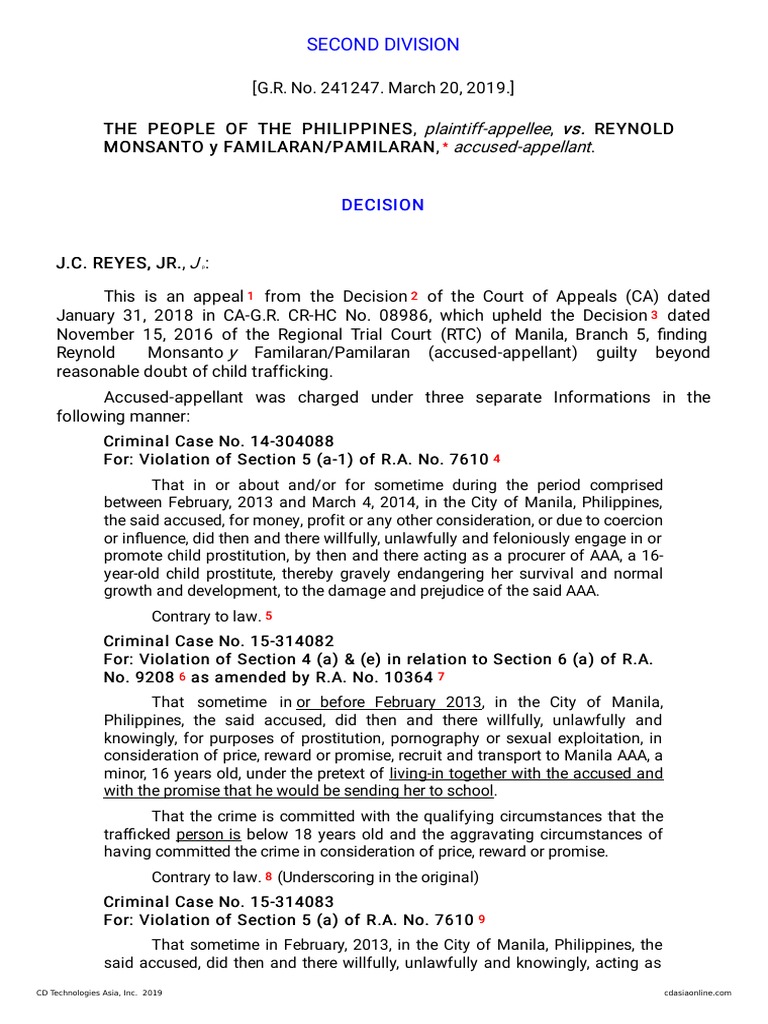 9 221151-2019-People v. Monsanto y Familaran Pamilaran | PDF | Human Trafficking | Sexual Slavery
