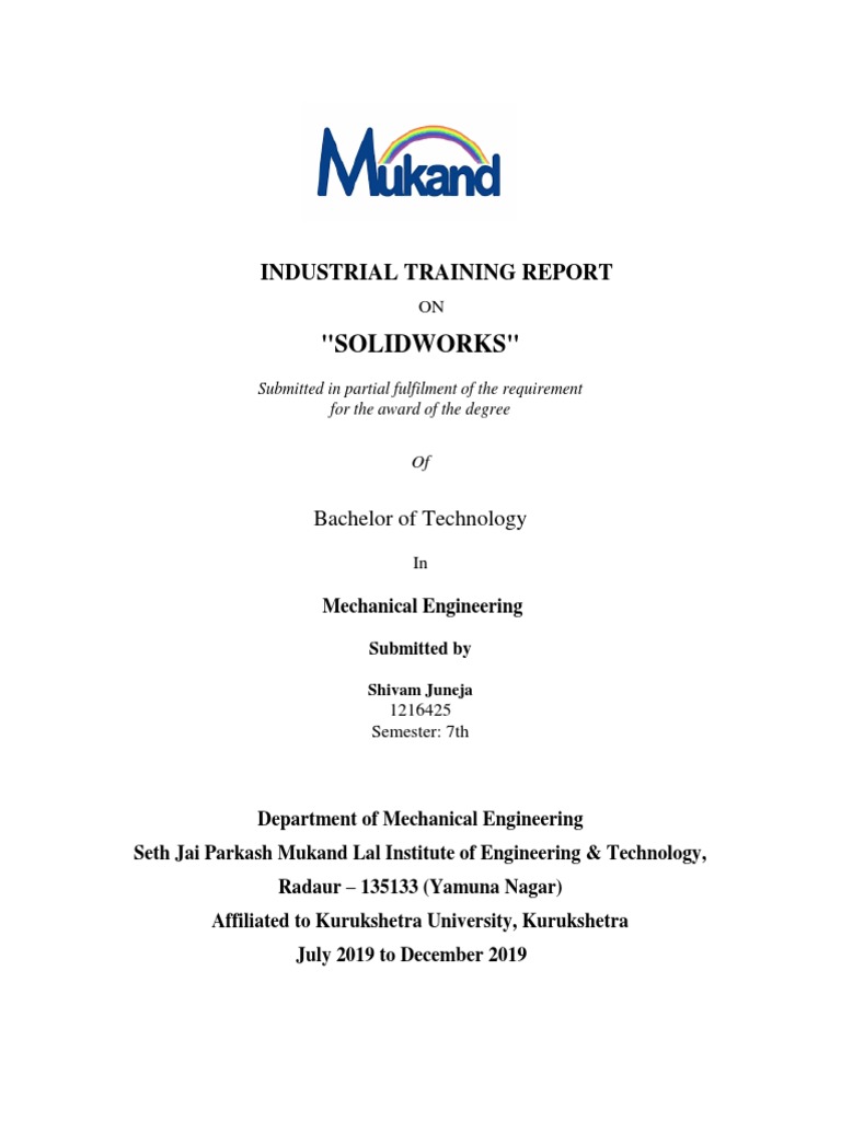 SolidWorks Training for B.Tech Students | PDF