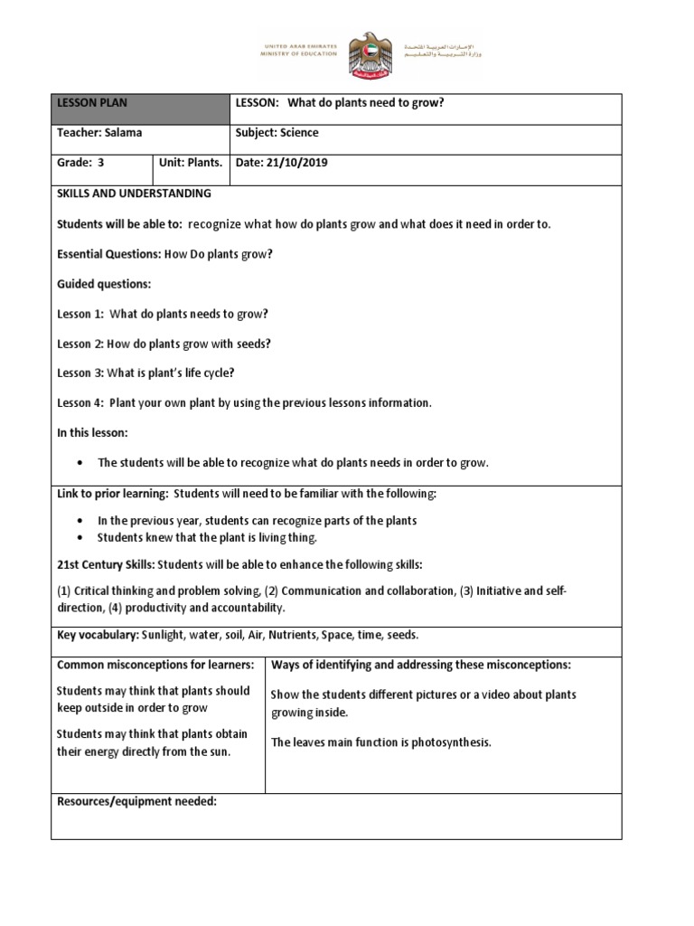 Lesson Plan 1 | PDF | Lesson Plan | Plants