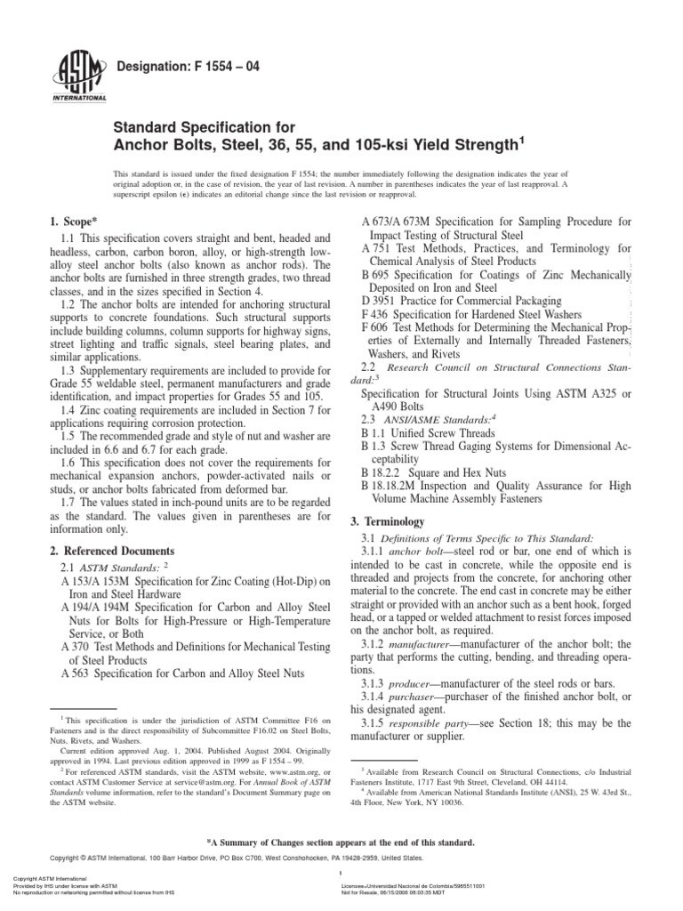 Astm f1554 | PDF | Screw | Building Materials