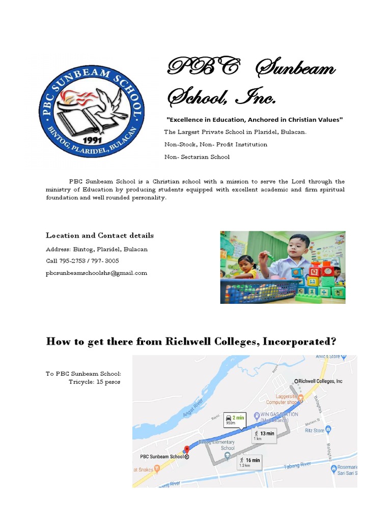 PBC Sunbeam School, Inc.: How To Get There From Richwell Colleges ...