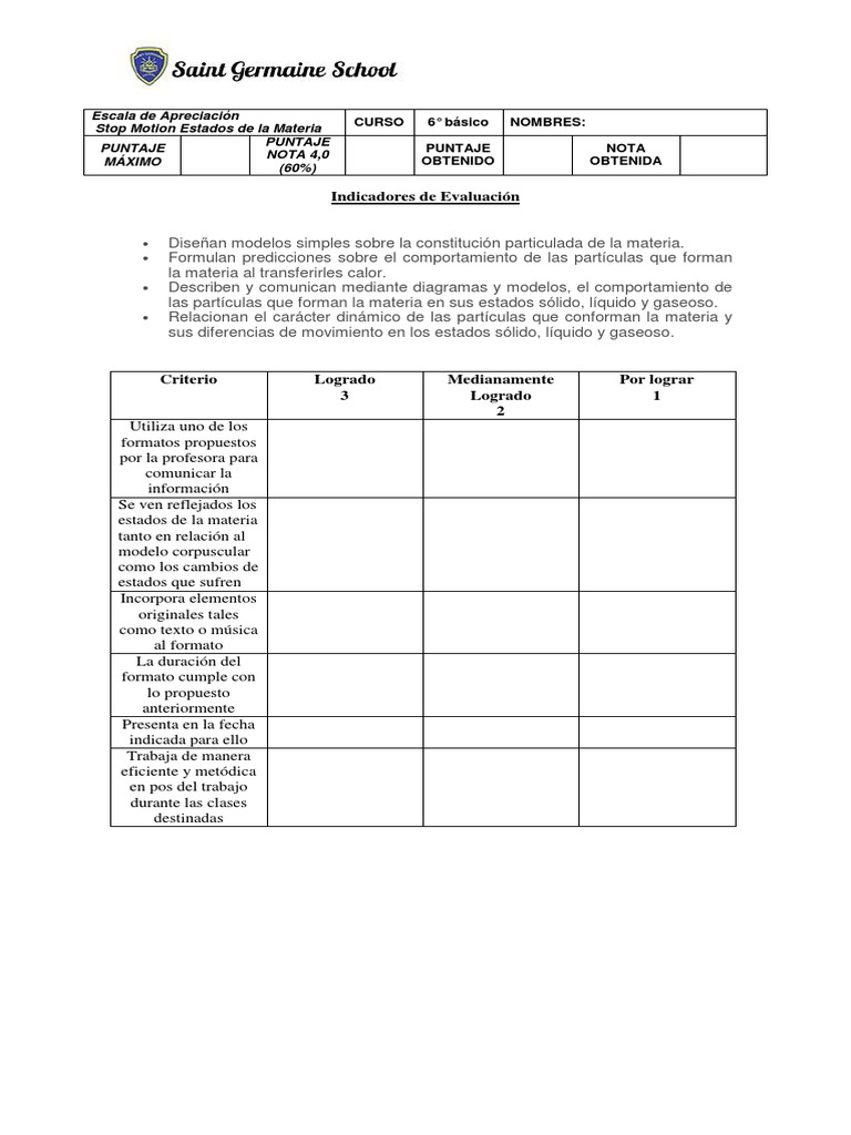 Escala para Evaluar Stop Motion 6° | PDF