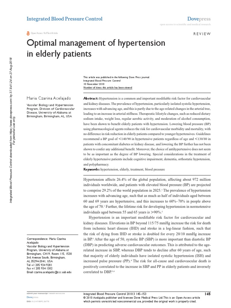 Optimal Management of Hypertension in Elderly Patients: Integrated ...